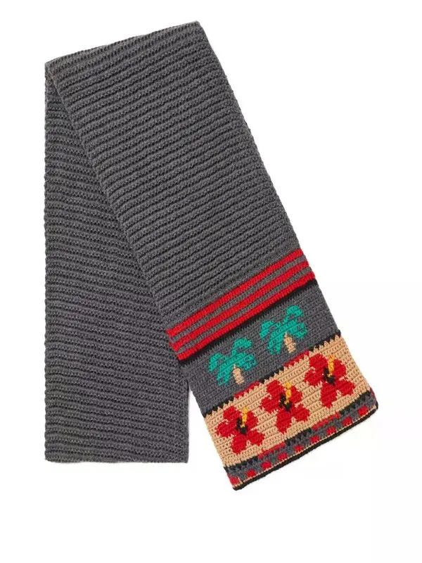 Alanui Hibiscus Bloom Palm-tree Wool Scarf - Grey