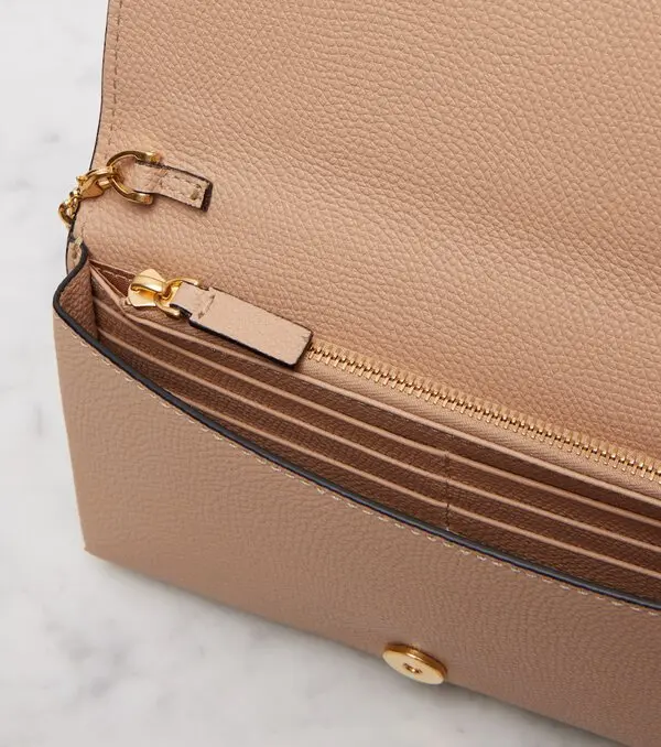 Valentino Garavani Vlogo Leather Wallet On Chain - Beige