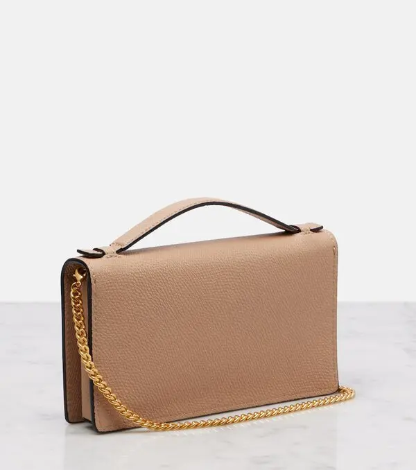 Valentino Garavani Vlogo Leather Wallet On Chain - Beige