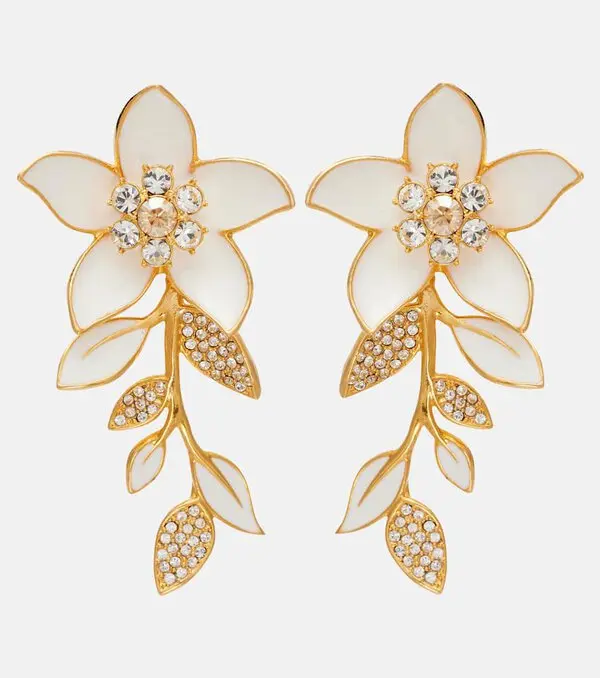 Oscar De La Renta Jasmine Vine Embellished Enamel Earrings - White