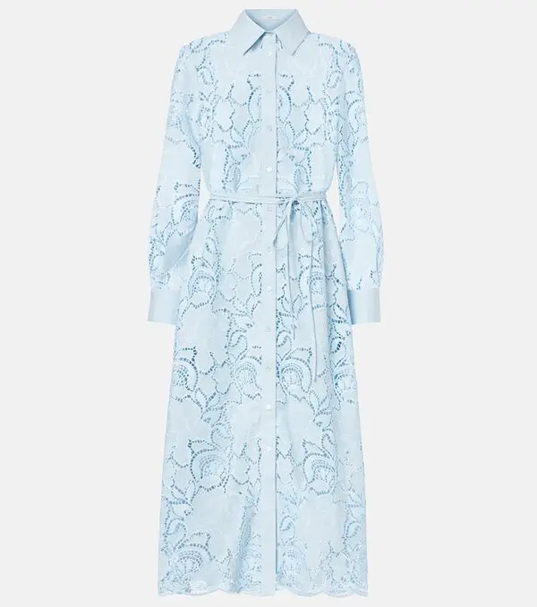 Erdem Laser-cut Cotton Shirt Dress - Blue