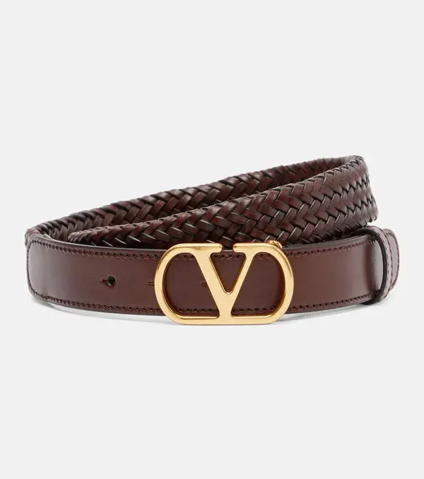 Valentino Garavani Vlogo Braided Leather Belt - Brown