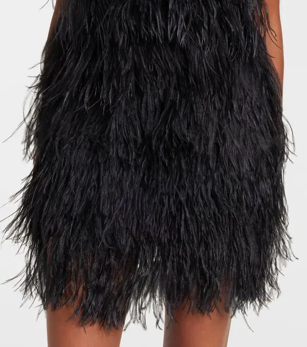 Attico Feather-trimmed Embroidered Minidress