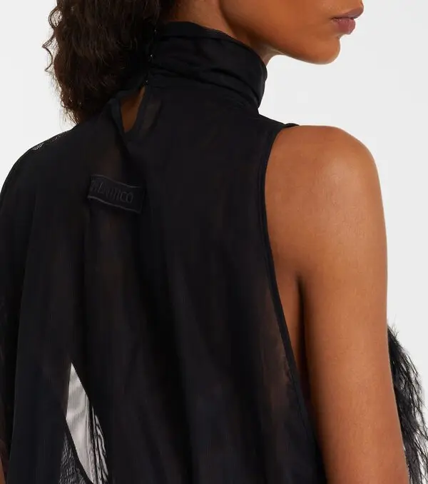 Attico Feather-trimmed Embroidered Minidress
