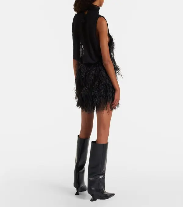 Attico Feather-trimmed Embroidered Minidress