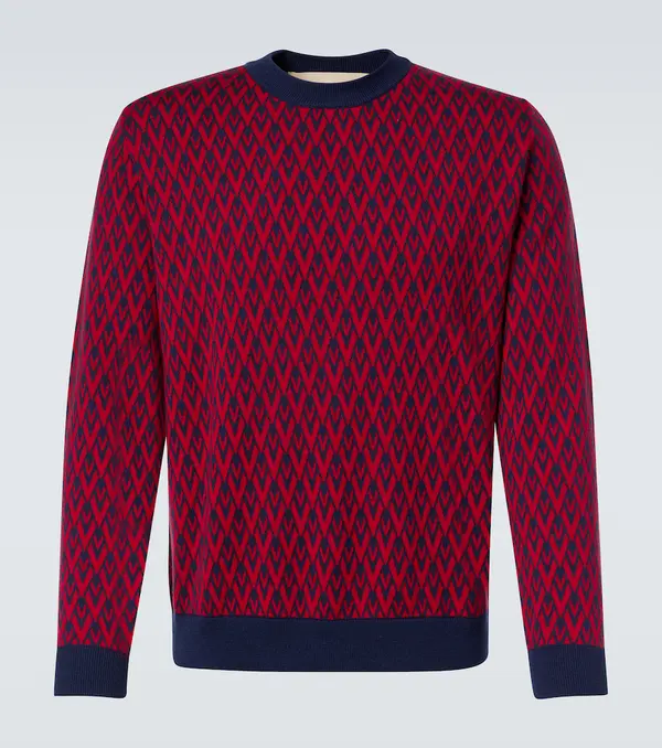 Valentino Garavani Toute La V Virgin Wool Jacquard Sweater - Blue