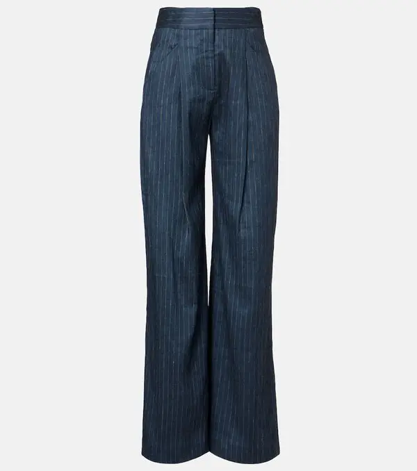 Veronica Beard Rimini Linen-blend Wide-leg Pants - Blue
