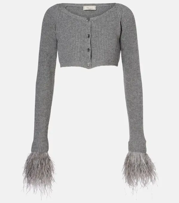 Blumarine Cropped Ribbed-knit Wool Cardigan - Grey
