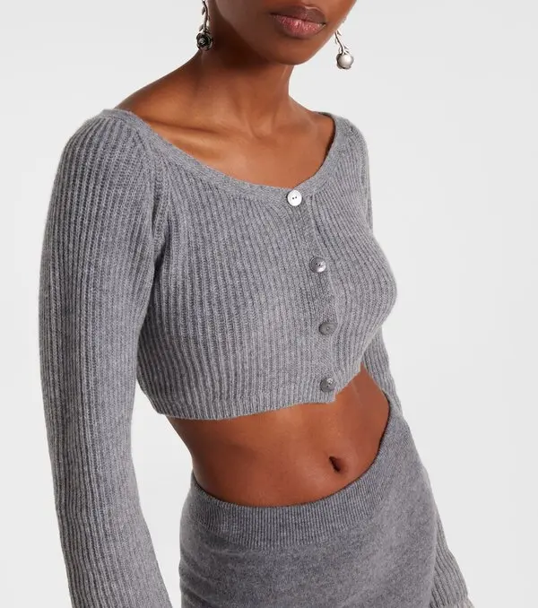 Blumarine Cropped Ribbed-knit Wool Cardigan
