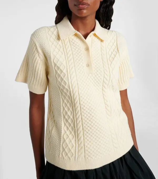JW Anderson Cable-knit Wool And Cotton-blend Polo Shirt - Beige
