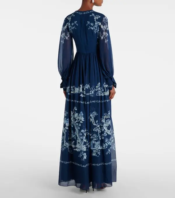 Erdem Floral Ruched Silk Gown