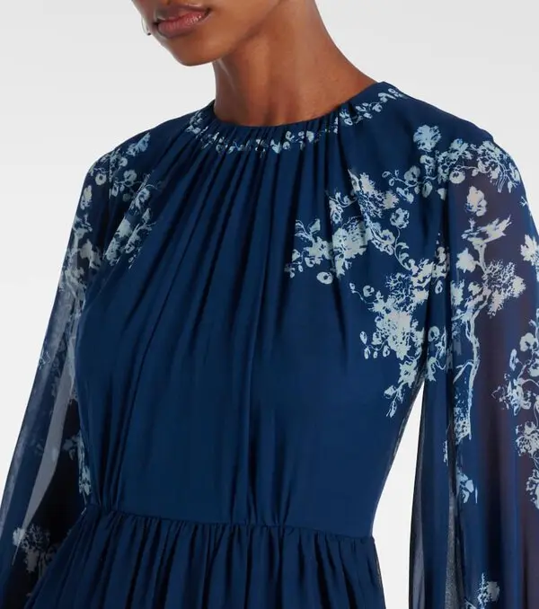Erdem Floral Ruched Silk Gown