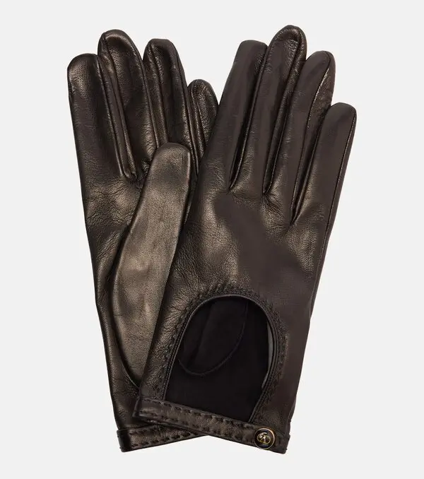 Valentino Garavani Vlogo Cutout Leather Gloves - Black
