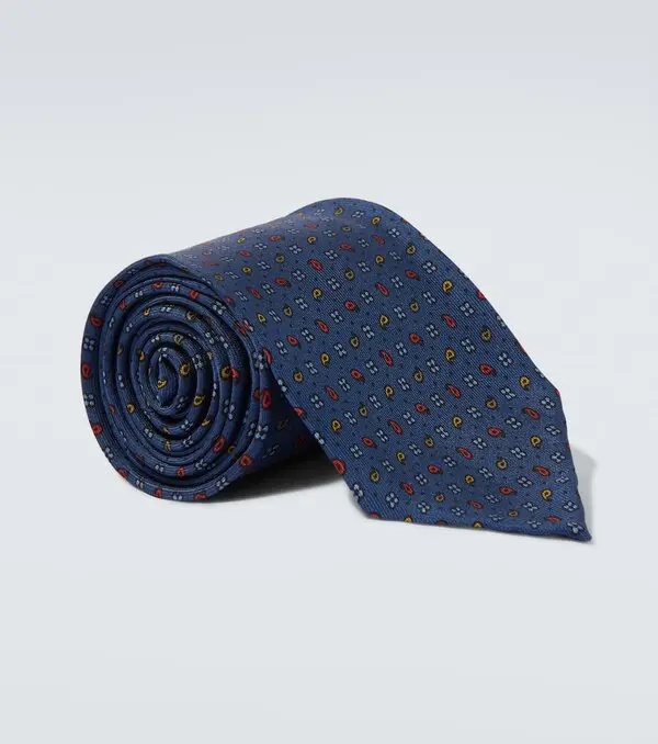 Rubinacci Printed Silk Satin Tie - Blue