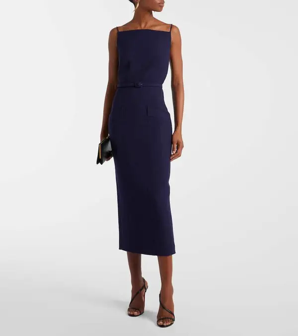 Roland Mouret Belted Crepe Midi Dress