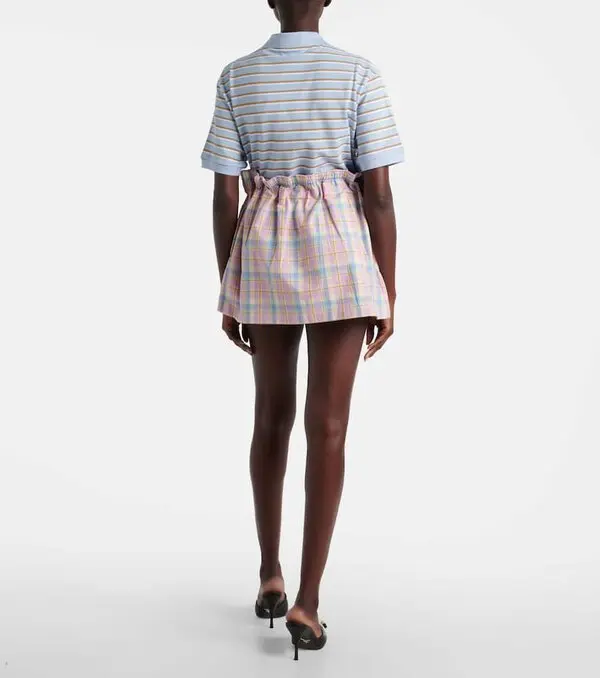 Prada Checked Gathered Cotton Miniskirt