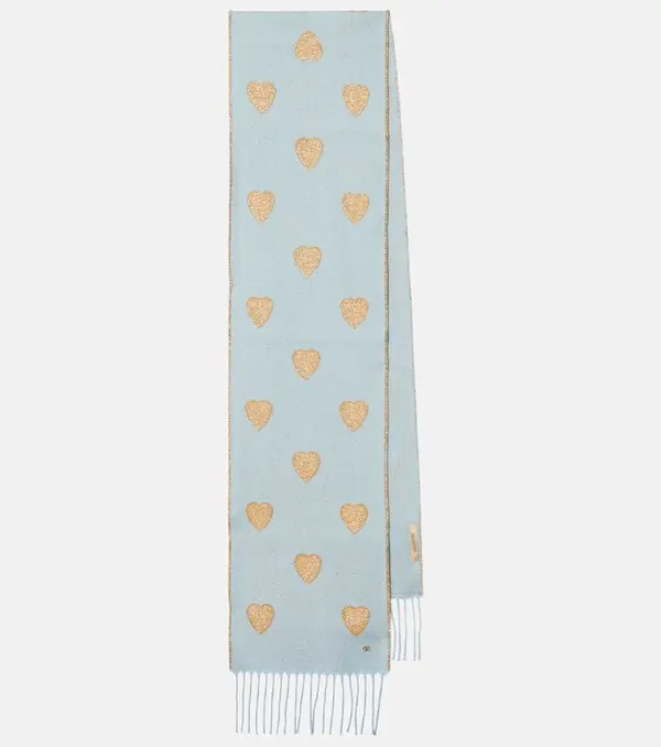 Valentino Garavani Heart Fringed Wool-blend Scarf - Blue