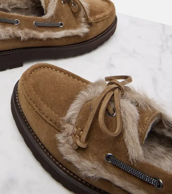 Brunello Cucinelli Shearling-lined Suede Boat Shoes