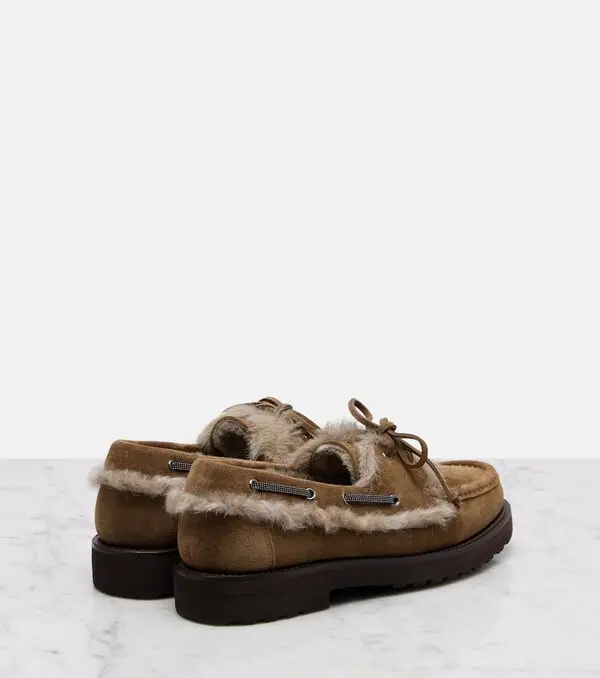 Brunello Cucinelli Shearling-lined Suede Boat Shoes