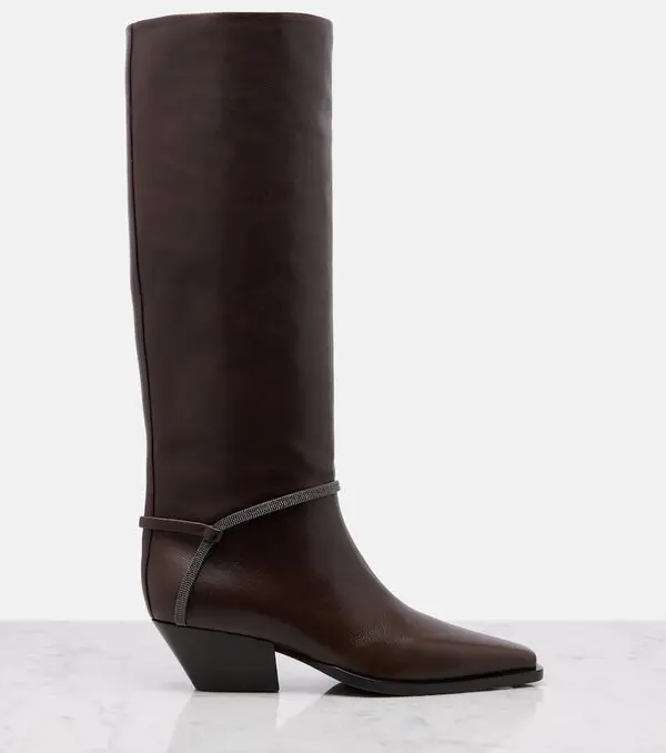 Brunello Cucinelli Monili Leather Knee-high Boots