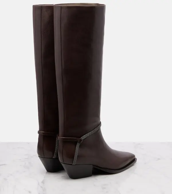 Brunello Cucinelli Monili Leather Knee-high Boots