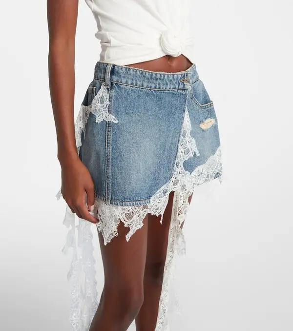 Blumarine Lace-trimmed Denim Miniskirt