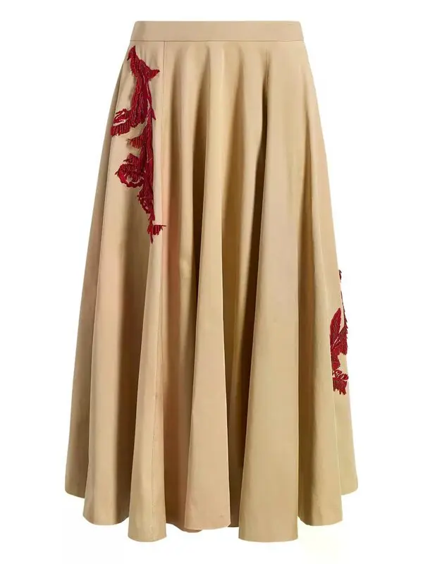Cinq À Sept Embroidered Pleated Flared Skirt - Brown