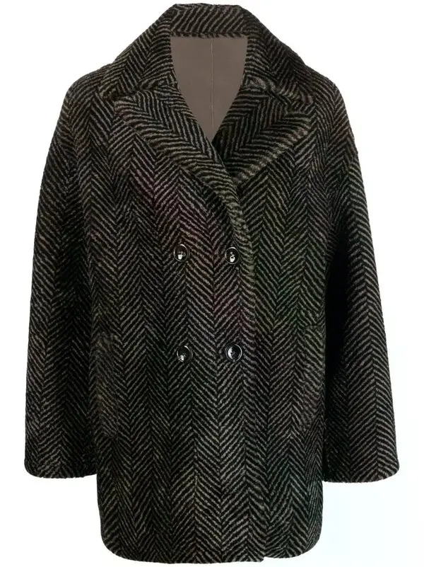MANZONI 24 Herringbone Sheepskin Double-breasted Coat