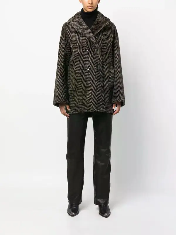 MANZONI 24 Herringbone Sheepskin Double-breasted Coat