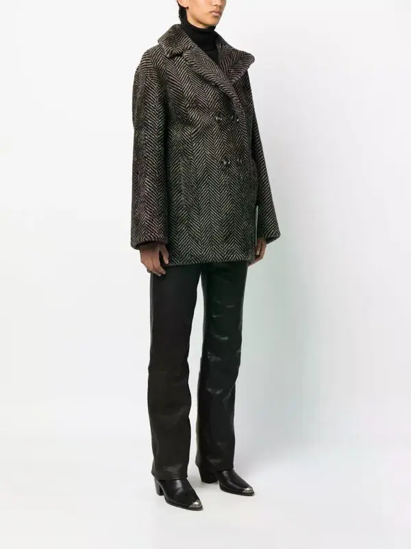 MANZONI 24 Herringbone Sheepskin Double-breasted Coat
