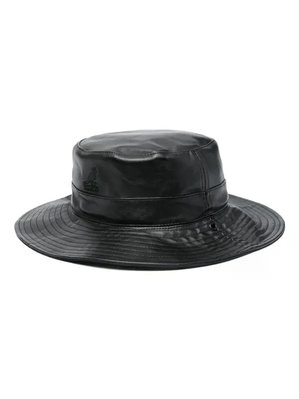 KANGOL Faux-leather Flat Crown Hat - Black