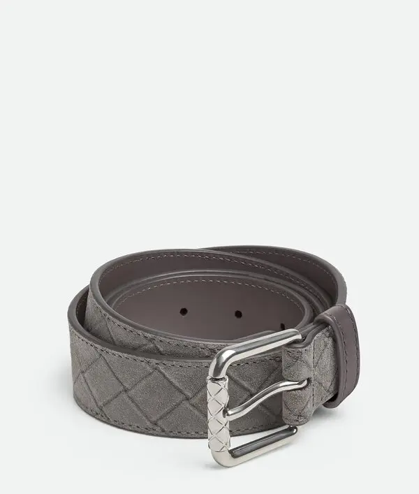 BOTTEGA  VENETA Intrecciato Embossed Suede Belt - Incenso