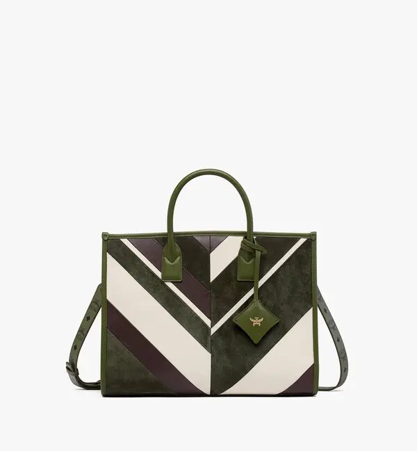 Mcm München Mega Herringbone Suede Tote