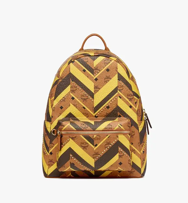 Mcm Studded Stark Backpack In Mega Herringbone Visetos - Cognac