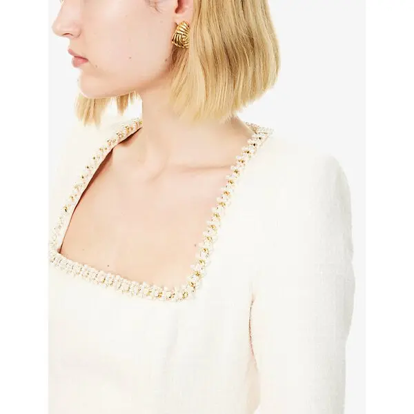 Nadine Merabi Natalie Square-Neck Tweed Mini Dress - Ivory | Editorialist