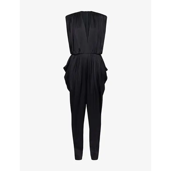 Stella McCartney Sleeveless Draped Satin Jumpsuit - Black