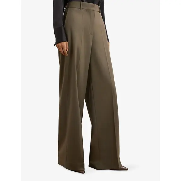 REISS Wide-leg High-rise Stretch Wool-blend Trousers