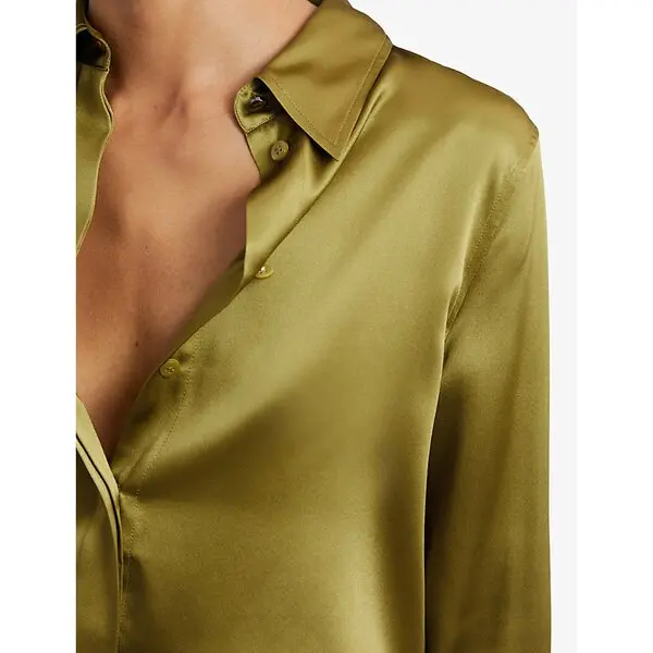 REISS Ameira Concealed-placket Long-sleeve Silk Shirt - Light Green