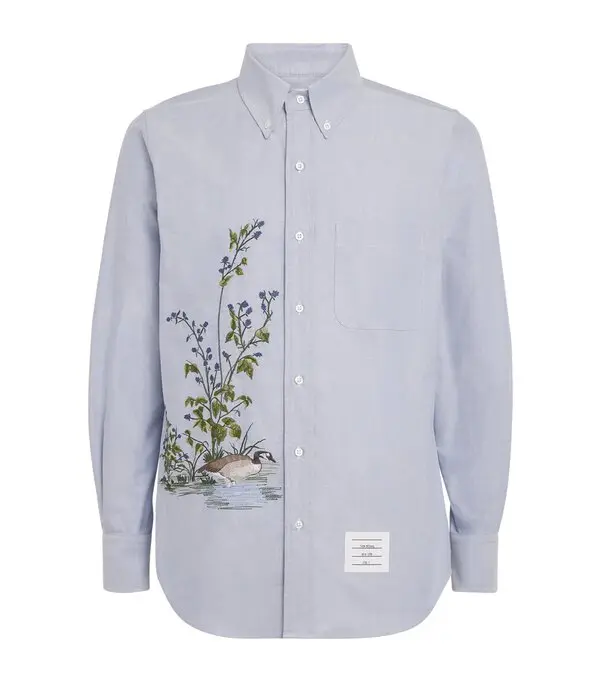 Thom Browne Cotton Embroidered Scenic Goose Shirt - Blue