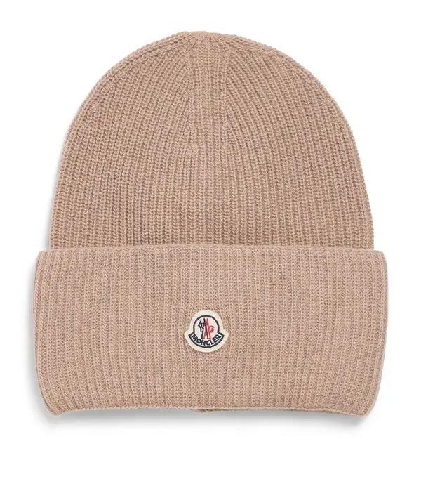 Moncler Wool Logo Beanie - Nude