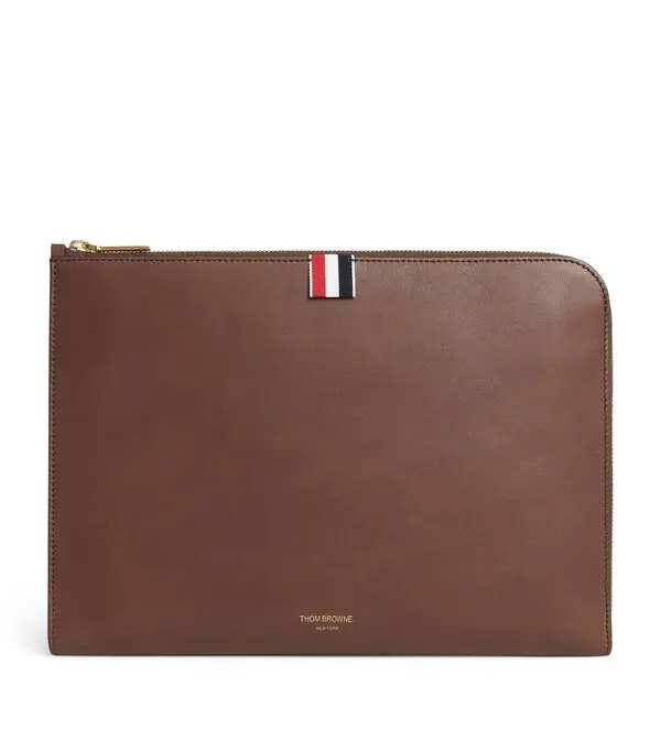 Thom Browne Leather Gusset Folio Bag - Brown