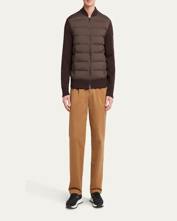 Moncler Padded Nylon Knit-sleeve Cardigan - Brown