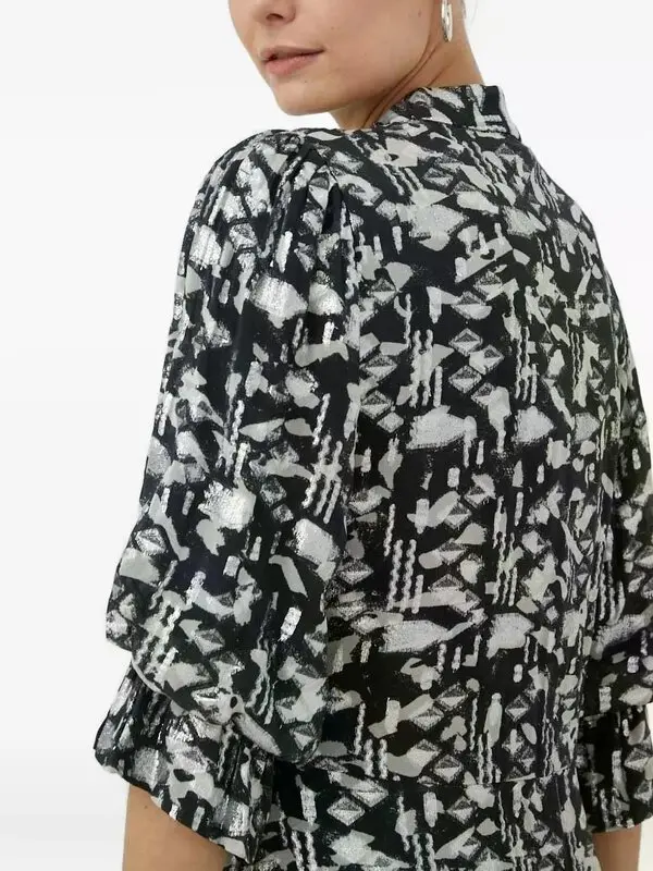 BRUUNS BAZAAR Geometric-print Puff-sleeve Midi Dress - Black