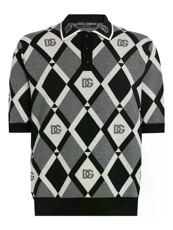 Dolce & Gabbana Diamond-pattern Polo Shirt - Black