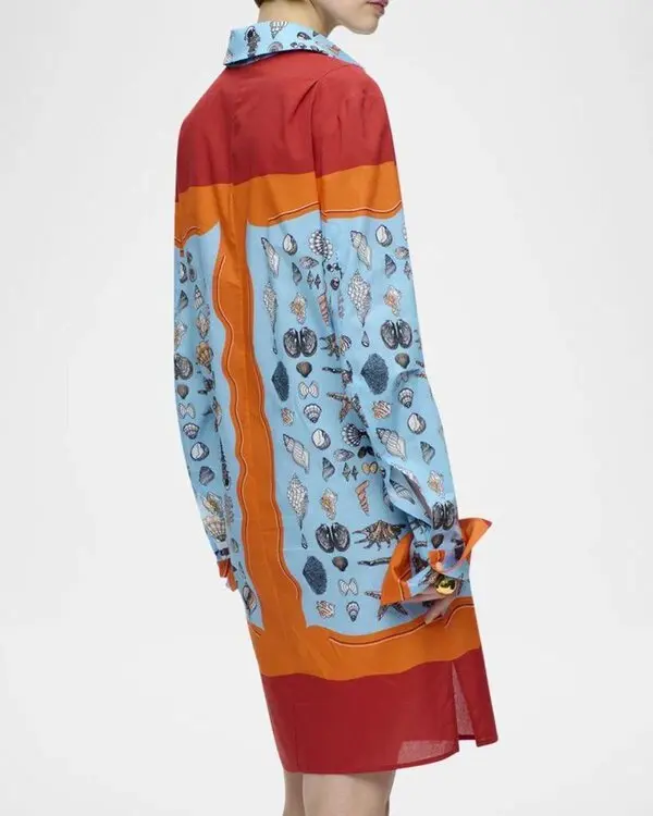 CALLAS MILANO Charisse Shell-print Cotton Shirtdress - Orgblu