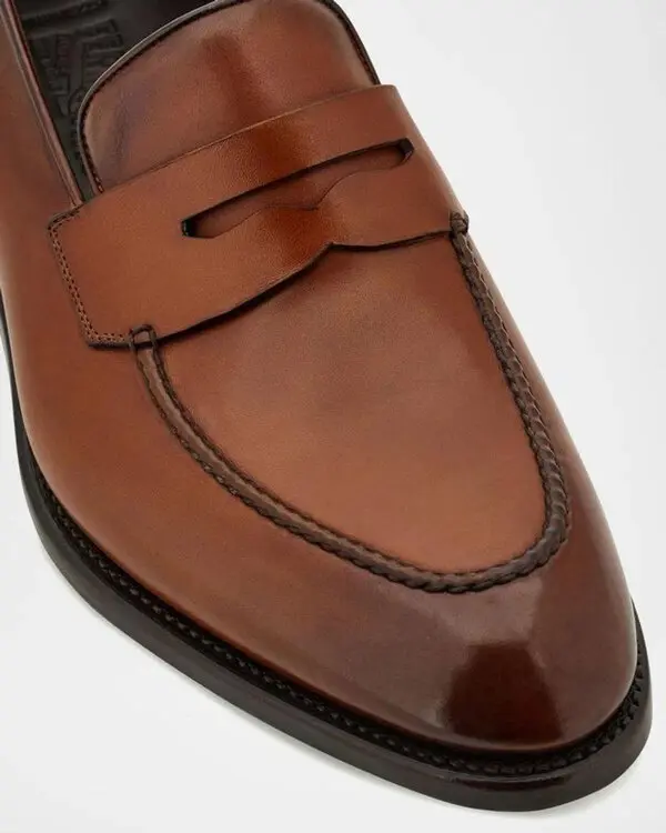 FERRAGAMO Brandy Tramezza Leather Penny Loafers - Brown