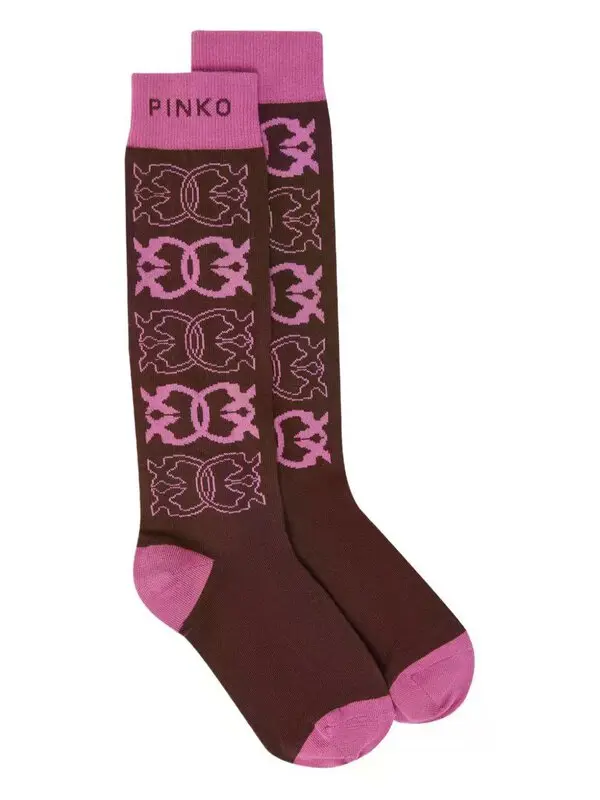 Pinko Love Birds Patterned Knee-high Socks - Pink