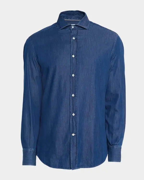 Brunello Cucinelli Denim Spread Collar Button-down Shirt