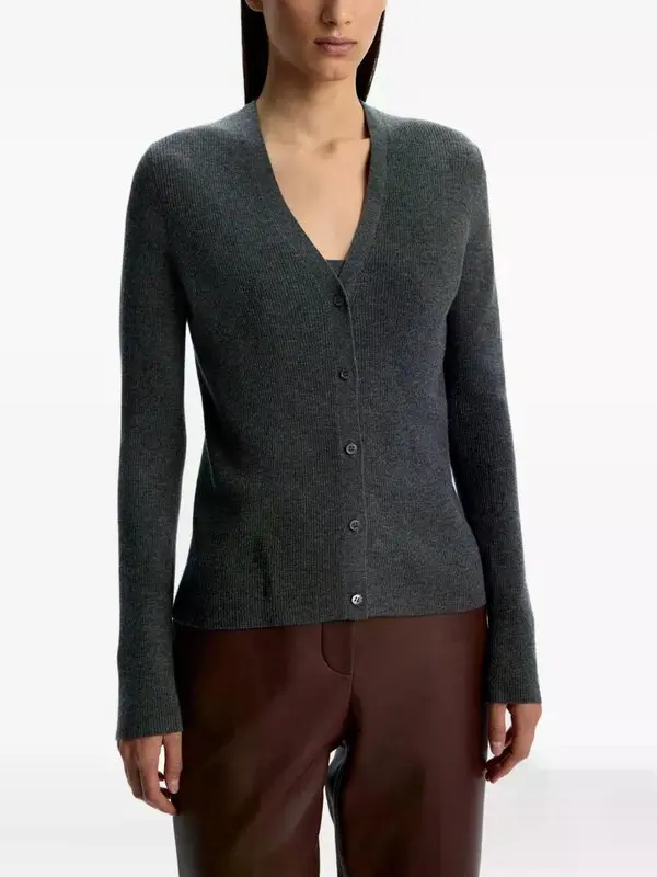 12 STOREEZ Ribbed V-neck Merino Wool Cardigan