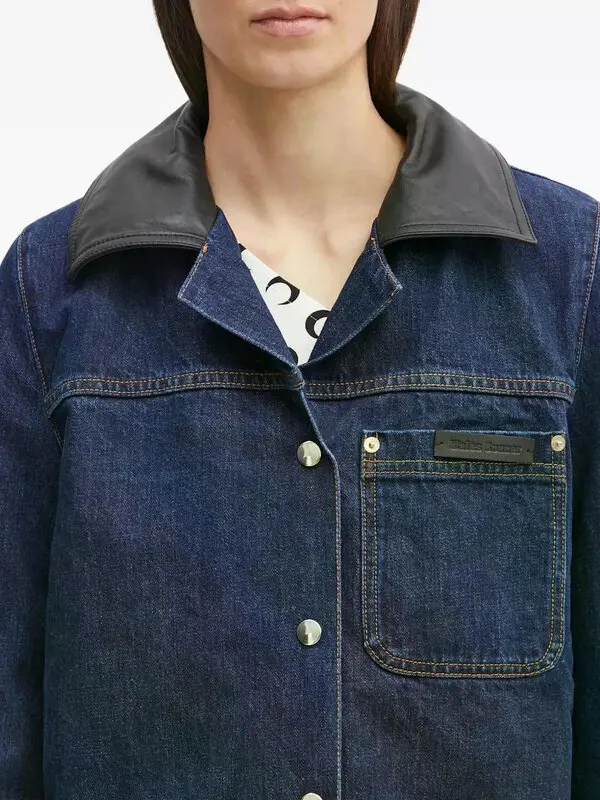WALES BONNER Leather-collar Denim Jacket - Blue